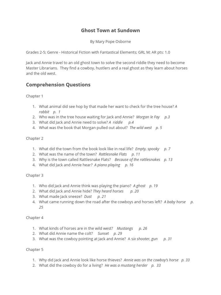 Ghost Town at Sundown - Comprehension Questions with Answer | PDF