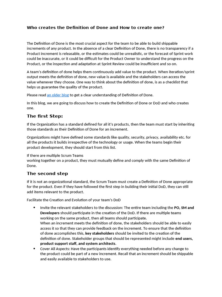 Who Creates The Definition of Done and How To Create One - TBP | PDF