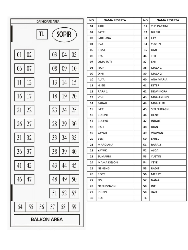 Denah Seat Bus 59 Org | PDF