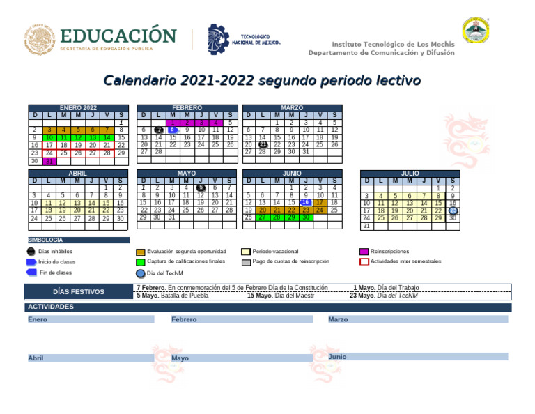 CALENDARIO 2do PERIODO LECTIVO 2021-2022 | PDF