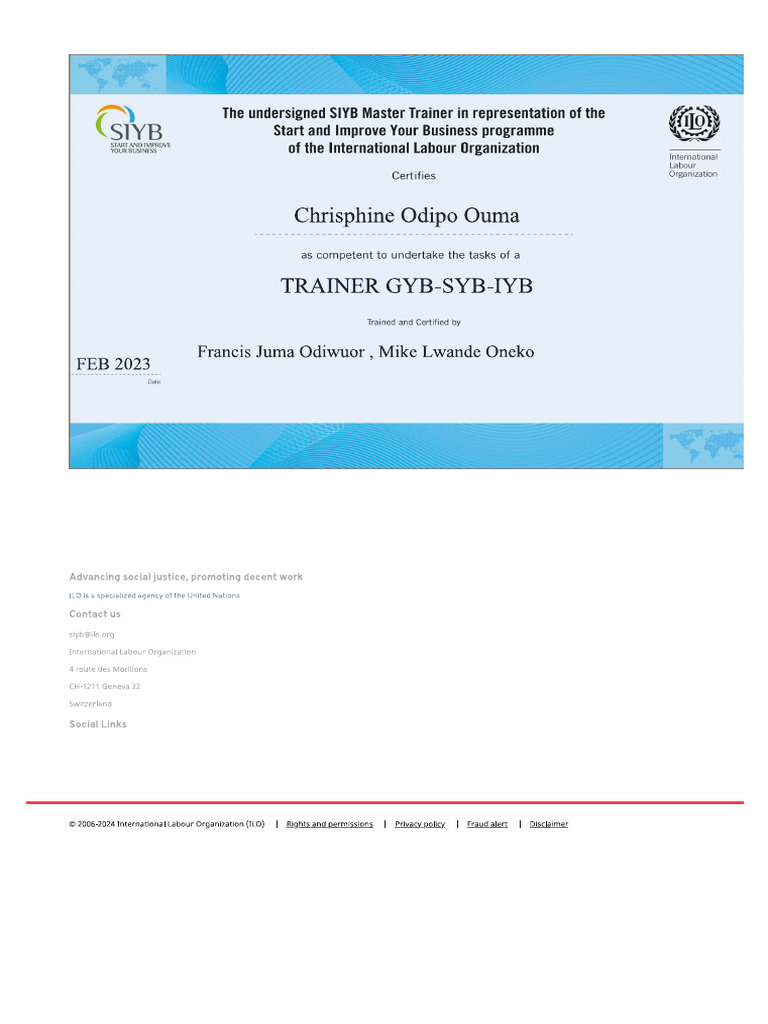 CHRISPHINE ODIPO SIYB Certificate | PDF