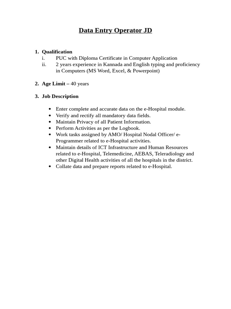 Data Entry Operator JD | PDF