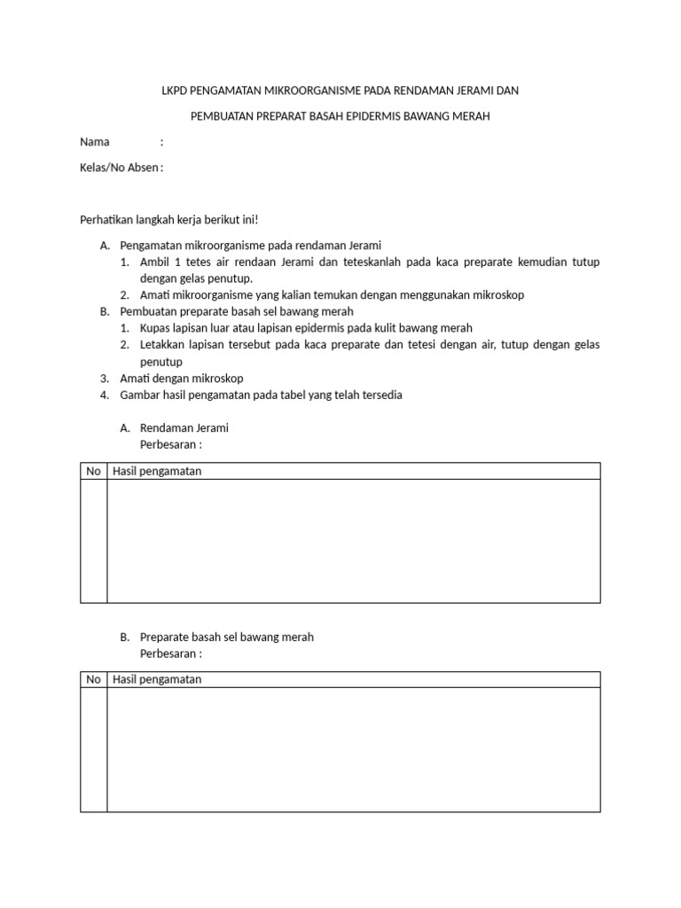 LKPD Pengamatan Jaringan Tumbuhan Dan Hewan Menggunakan Preparat Kering ...