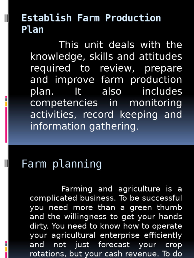 Establish Farm Production Plan 1 | PDF