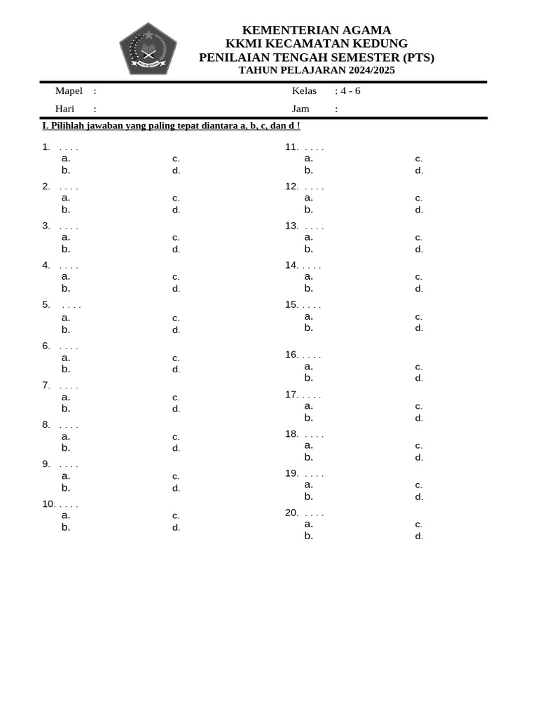 Format Soal PTS Ganjil | PDF