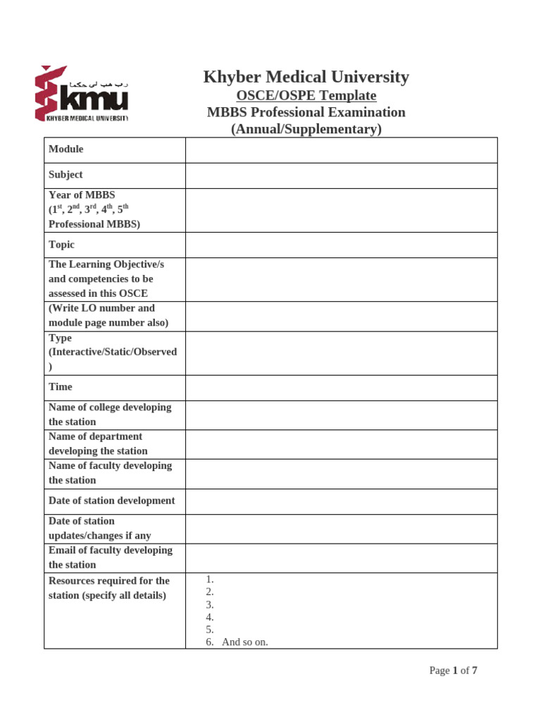 Kmu-Osce & Ospe Template | PDF