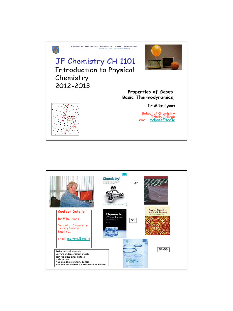 Introduction To Physical Chemistry (Presentation) Author DR Mike Lyons | PDF | Gases | Temperature