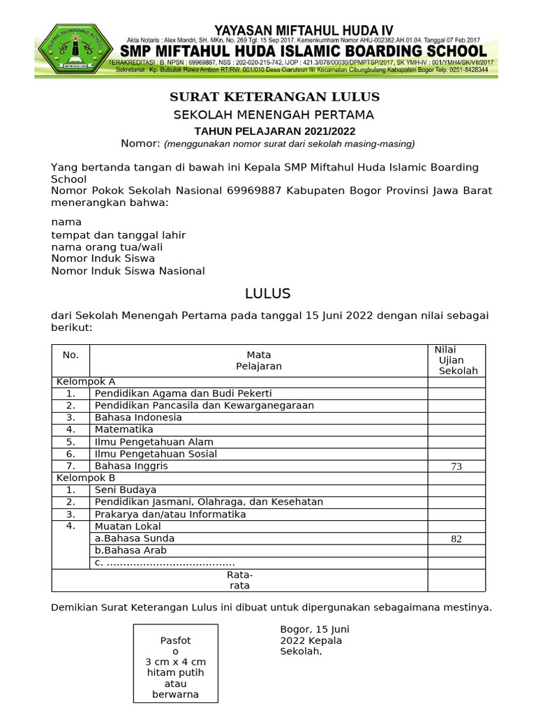 Contoh Format SKL | PDF
