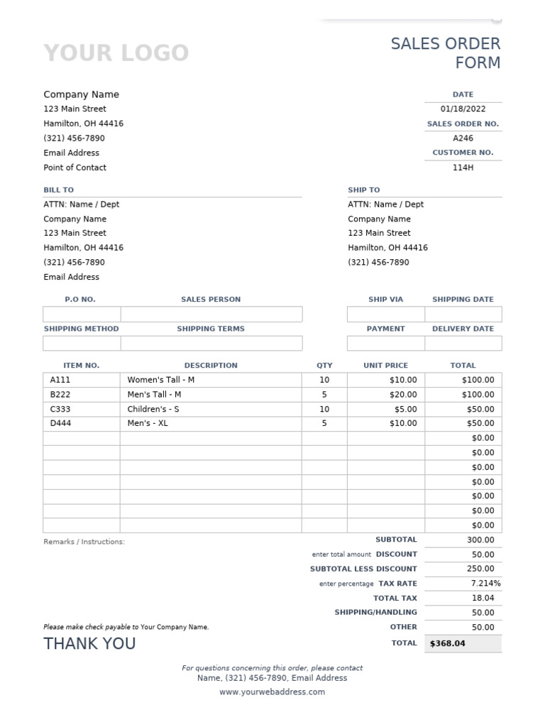 IC Sales Order Form Template 10543 | PDF