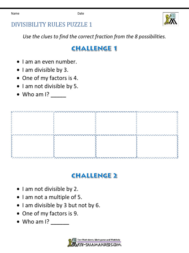Divisibility Rules Puzzle 1 | PDF