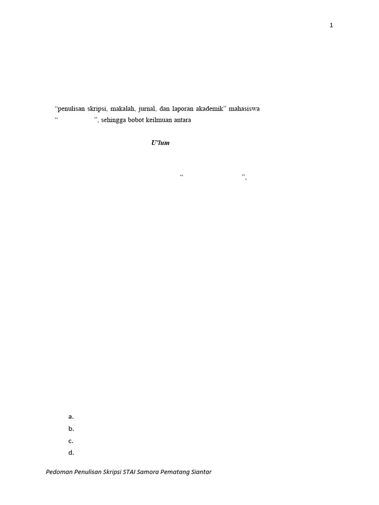 Pedoman Penulisan Skripsi STAI Samora Pematang Siantar | PDF