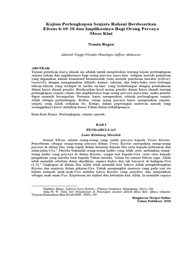 Kajian Perlengkapan Senjata Rohani Nomin Bagau | PDF