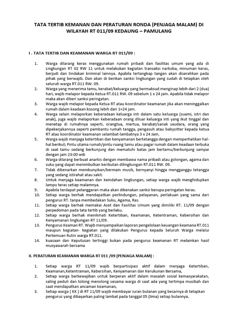 TATA TERTIB KEMANAN DAN PERATURAN RONDA | PDF