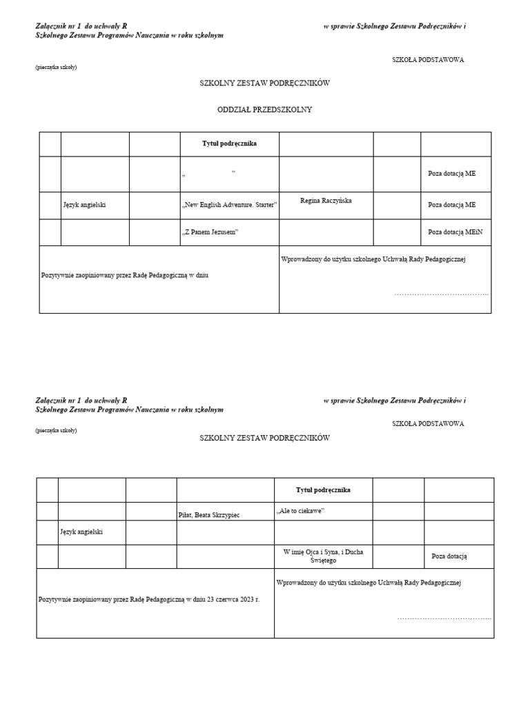 Wykaz Podrecznikow 2023 2024 | PDF