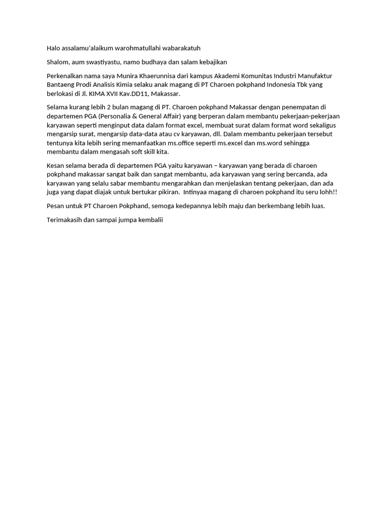 Teks Video Singkat Kesan Pesan Magang PGA | PDF