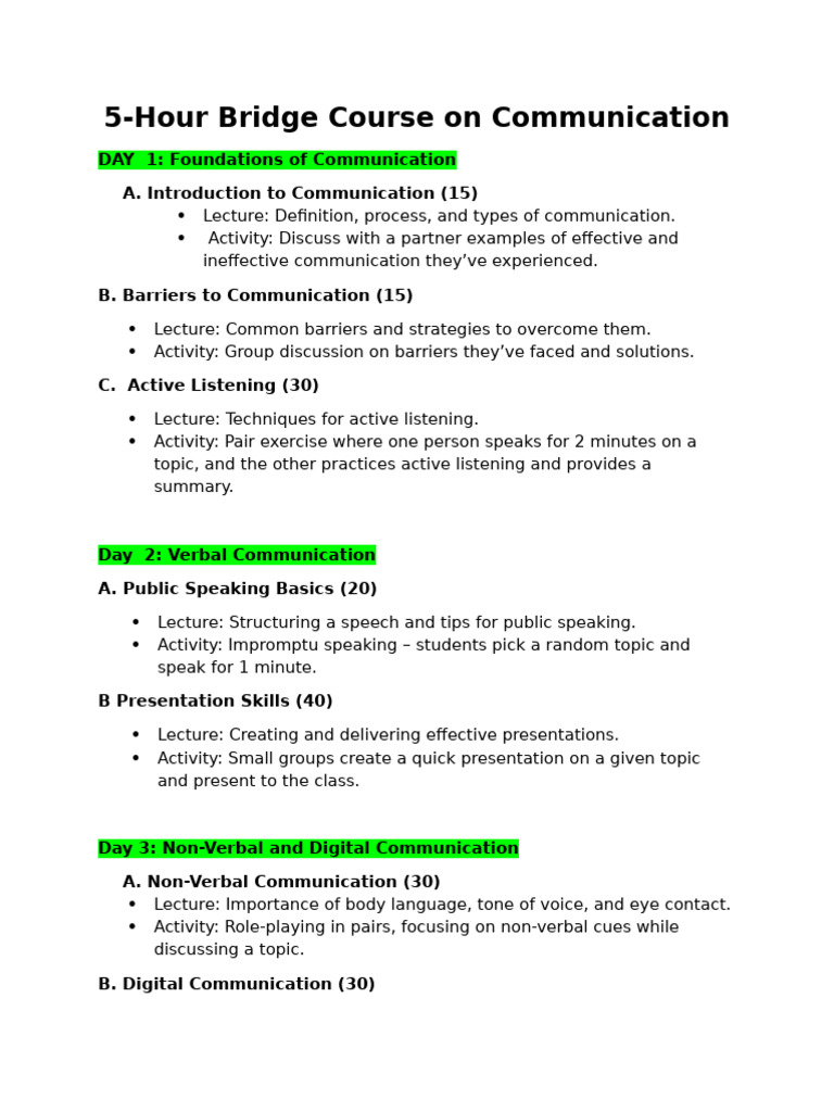 Communication Bridge Course | PDF