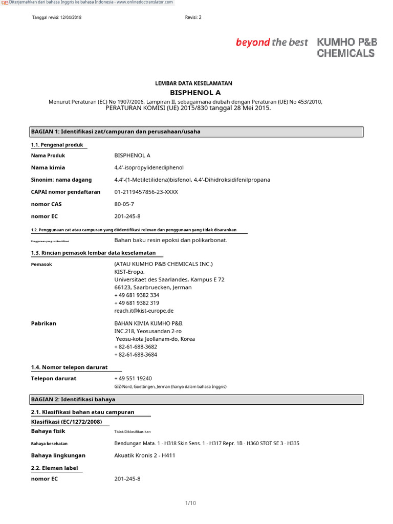 BISPHENOL-A SDS - En.id | PDF