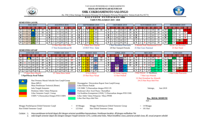 Kalender Pendidikan SMK COKRO 2019 | PDF