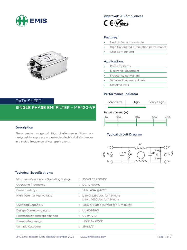 Emi Filter Single Phase Datasheet | PDF