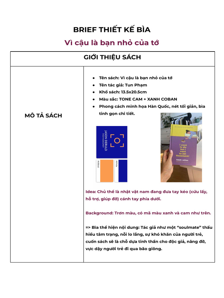 BRIEF THIẾT KẾ BÌA -Vì cậu là bạn nhỏ của tớ- - Tun Phạm -FINAL | PDF