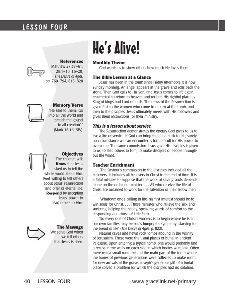 He's Alive!: Lesson Four | PDF
