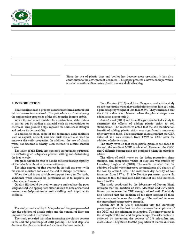 Stabilisation of Soil by Using Ultra-Fine Slag and Waste Plastic Strips ...