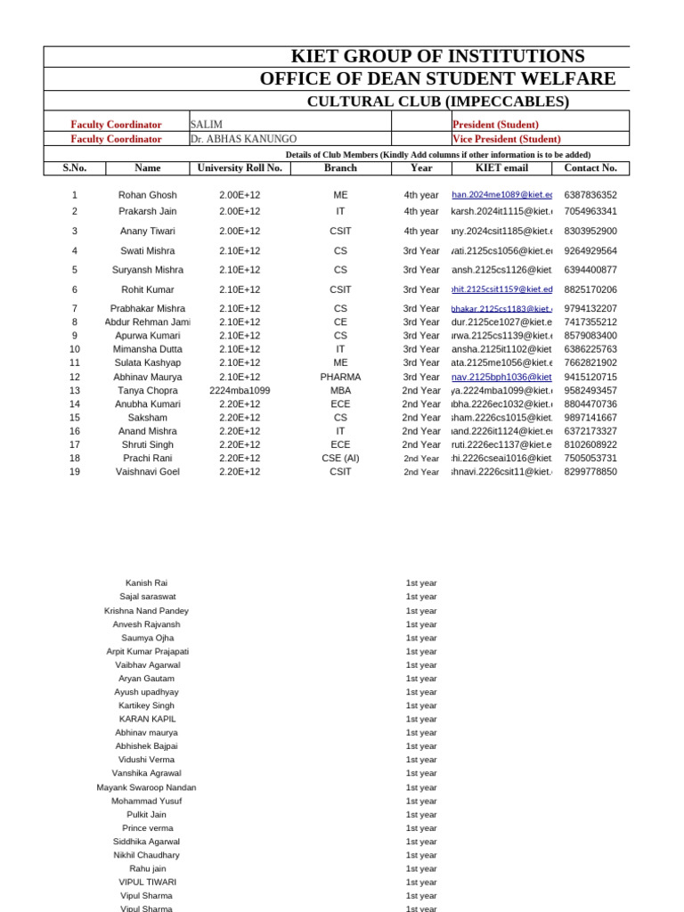 2023-24-Club Member List September 2023 | PDF
