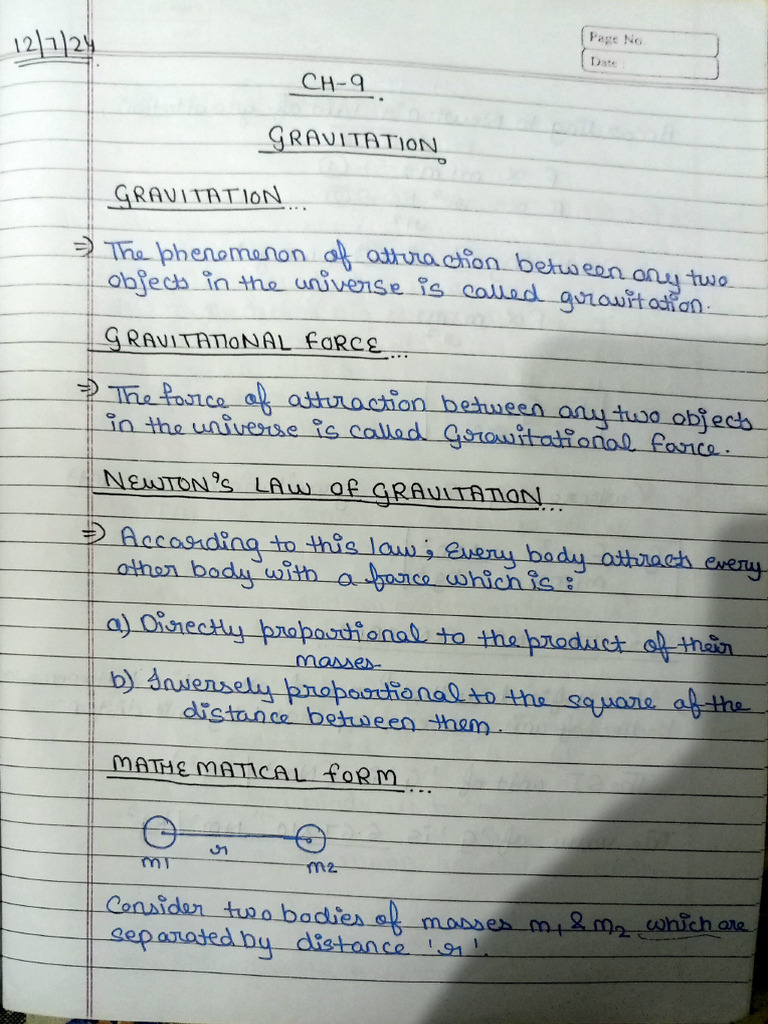 PHYSICS ch-9 Gravitation Notes... Class9 | PDF