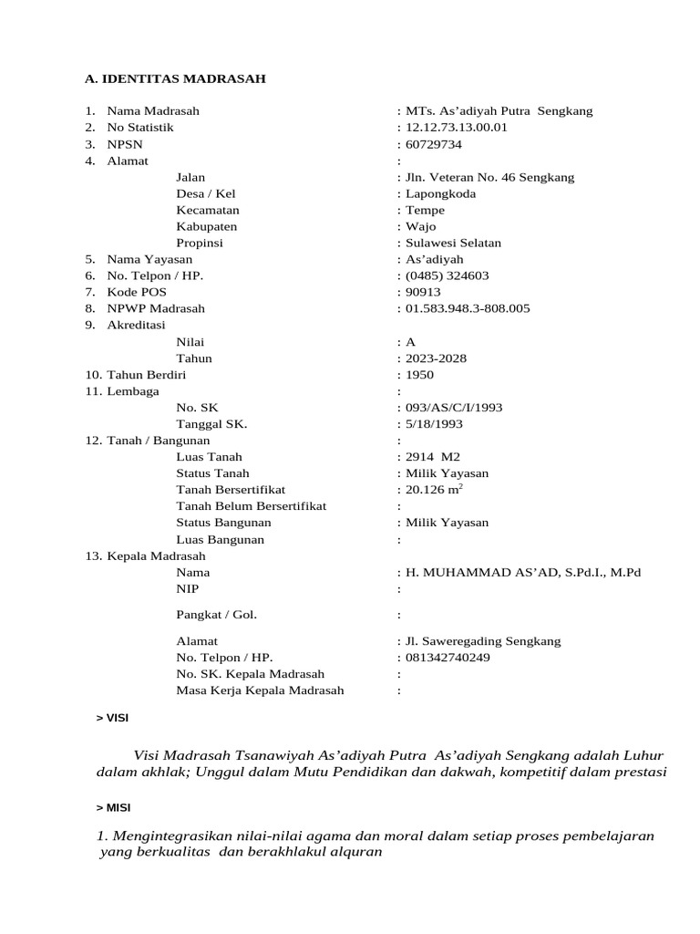 Profil Madrasah Tsanawiyah Putra Pusat Sengkang | PDF