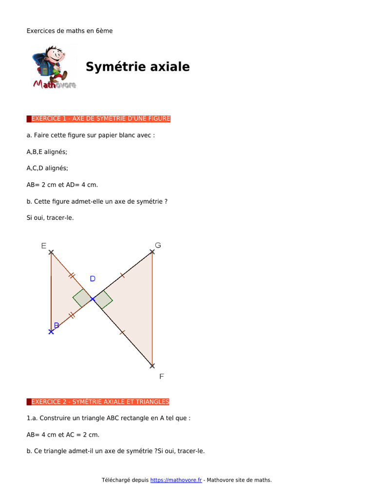 Symetrie Axiale Exercices de Maths en 6eme 237 | PDF