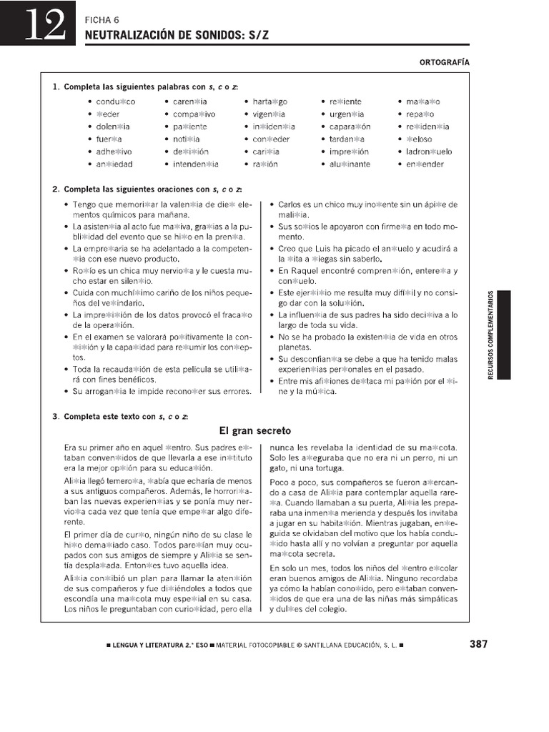 Ortografía S Z | PDF