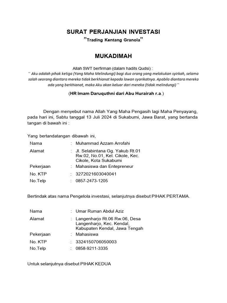 MOU UMAR KENTANG PO Villa Tani 14 Hari 13 Juli - 27 Juli 2024 | PDF