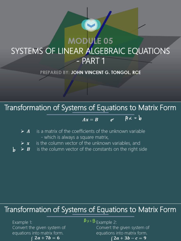 05 Systems of Linear Algebraic Equations Part 1 | PDF | System Of Linear Equations | Matrix ...
