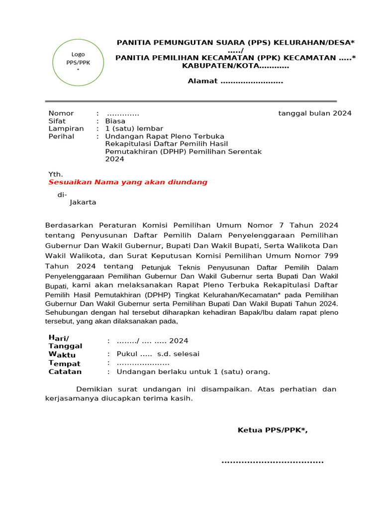 03 Draft Undangan DPHP PPS - PPK | PDF