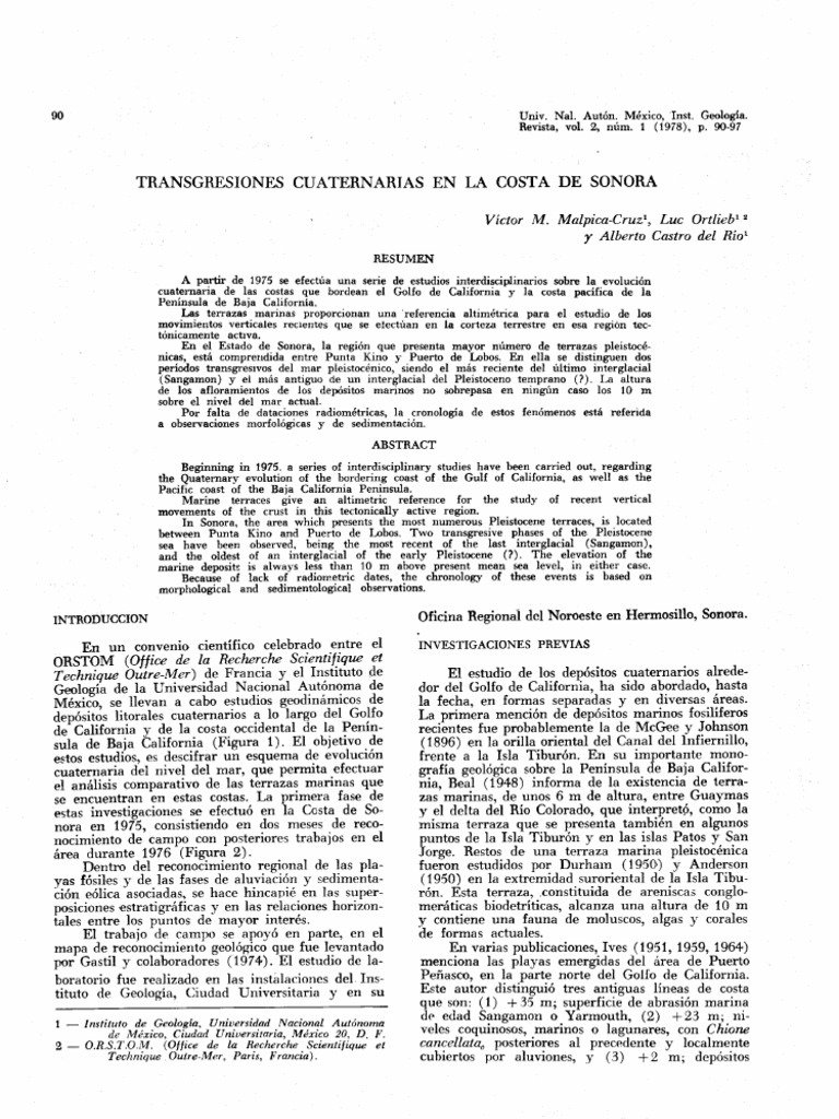 Transgresiones Cuaternarias en La Costa de Sonora | PDF