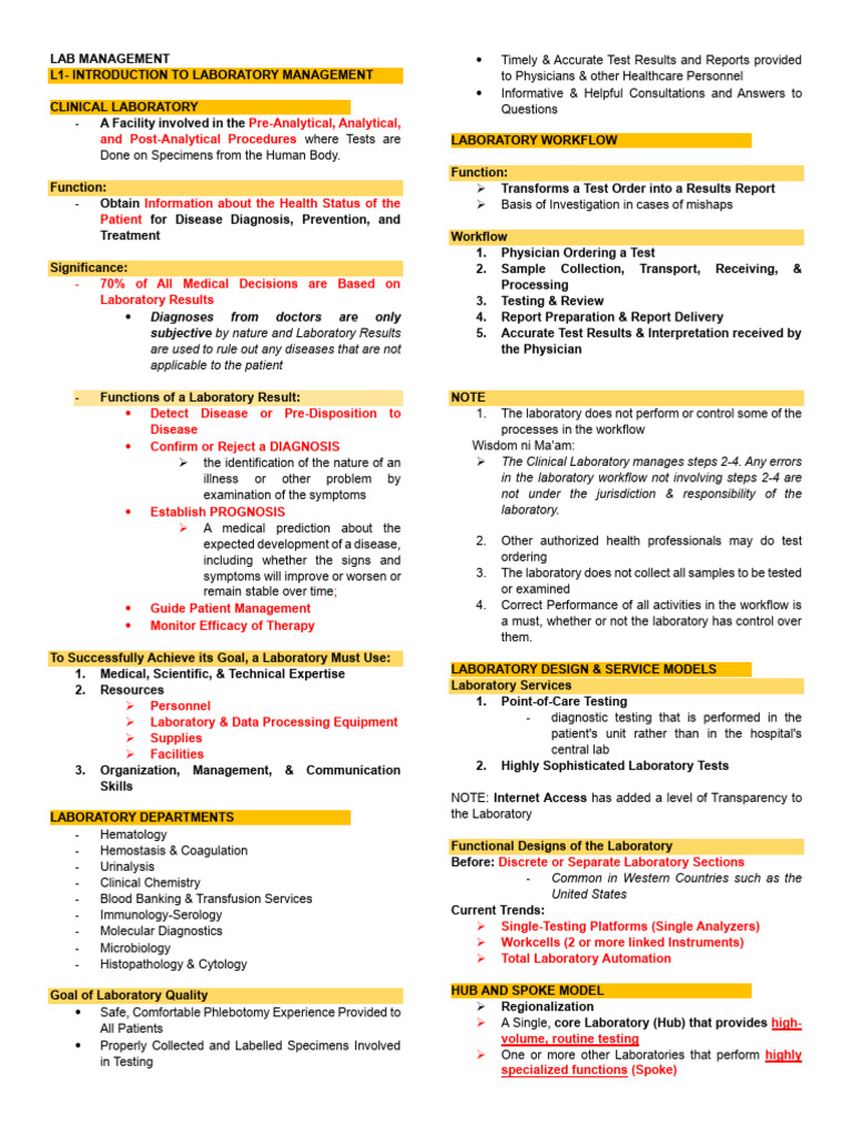 L1 - Introduction To Lab Management | PDF | Medical Laboratory ...