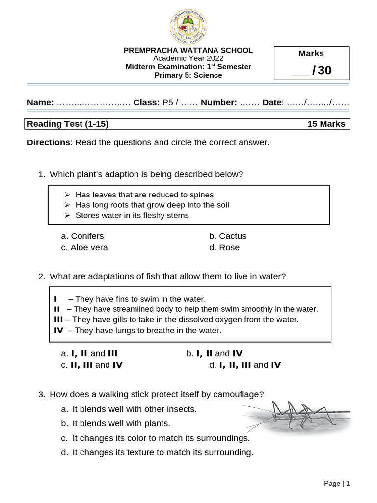 P5.Science - Midterm.Term1.2022 2 | PDF