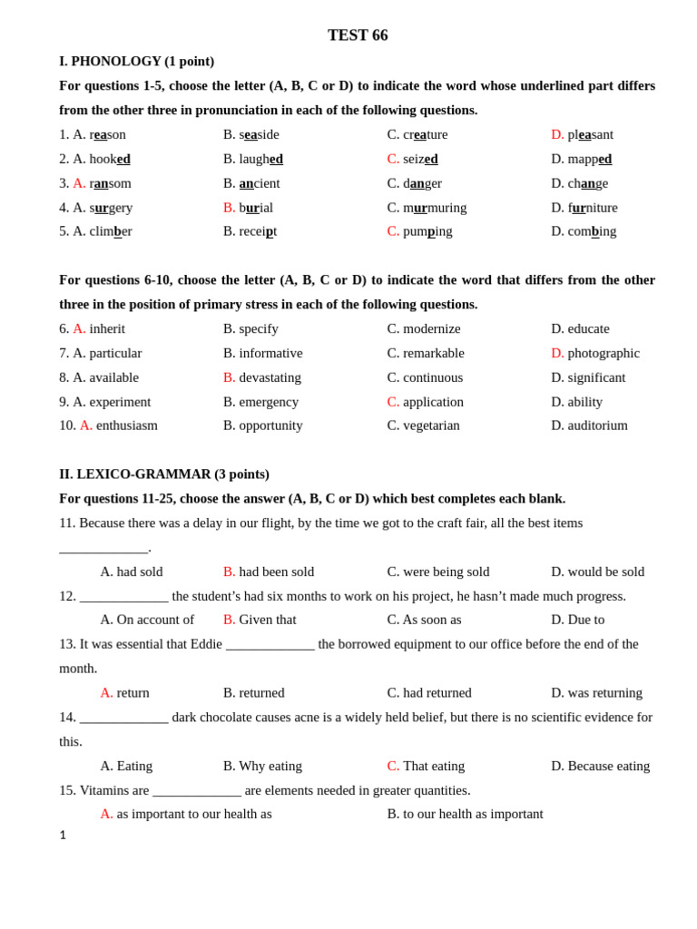 D. C. A. B. C.: Test 66 | PDF