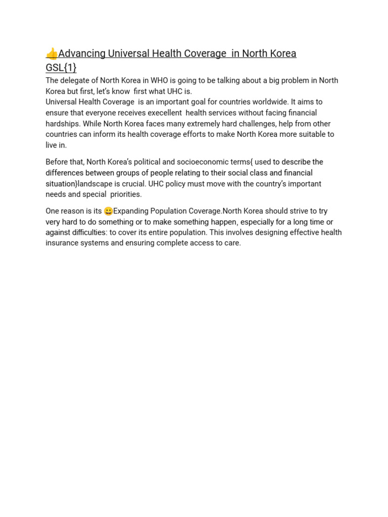 Advancing Universal Health Coverage (UHC) in North Korea (Model United ...