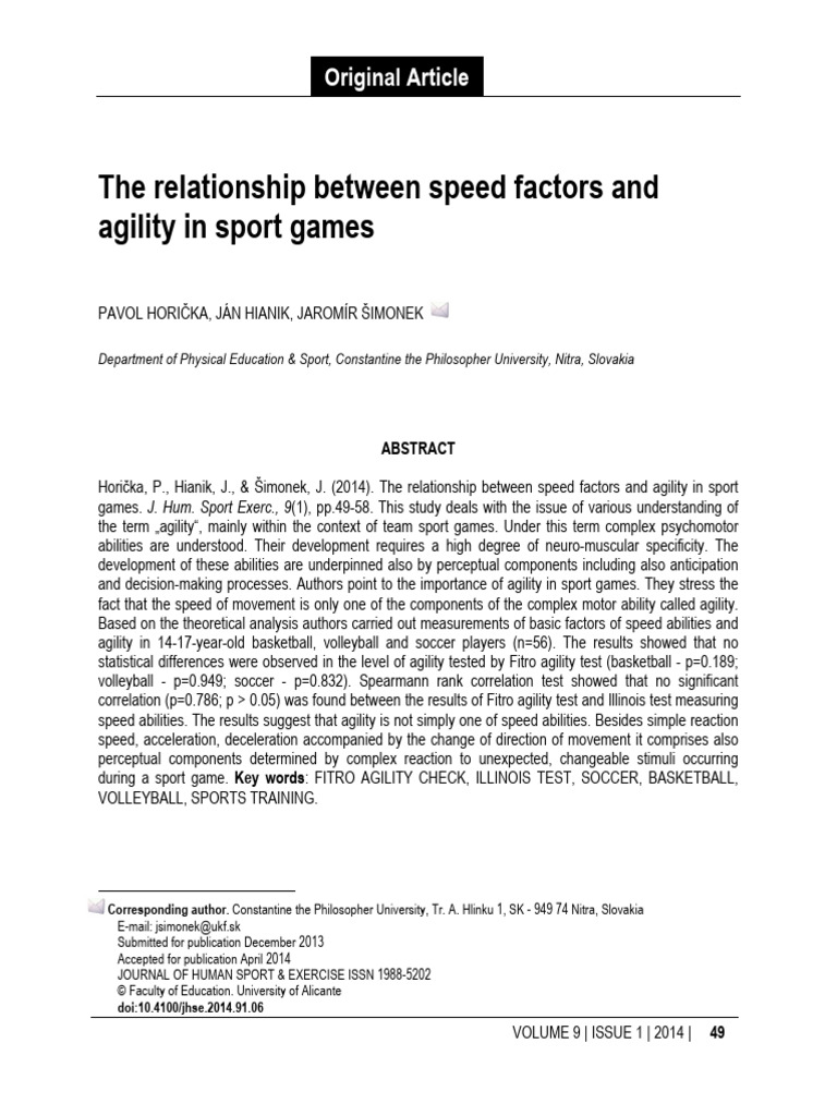 The Relationship Between Speed Factors and Agility in Sport Games | PDF