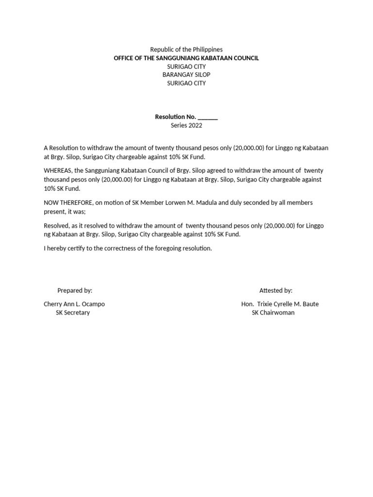 SK Resolution 1 | PDF