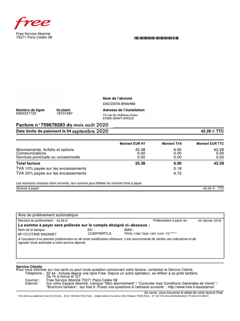 Facture Free 201801 PDF | PDF