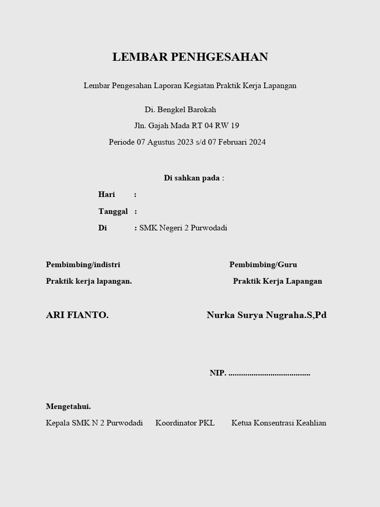 Lembar Penhgesahan: Ari Fianto. Nurka Surya Nugraha.S, PD | PDF