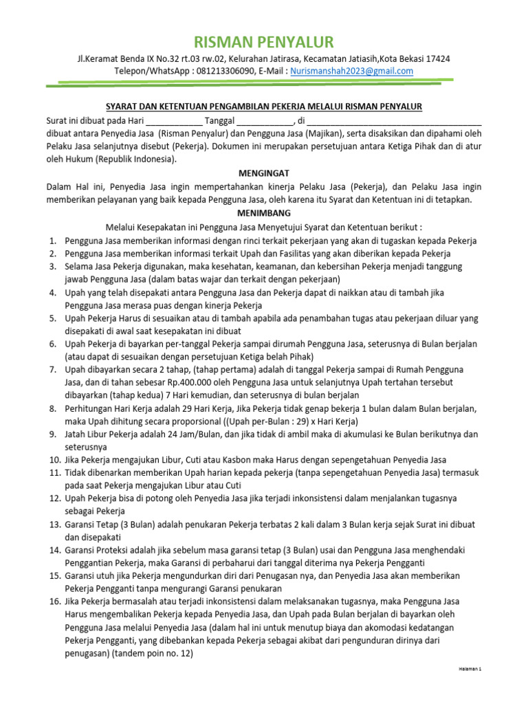 Syarat Dan Ketentuan Risman Penyalur | PDF