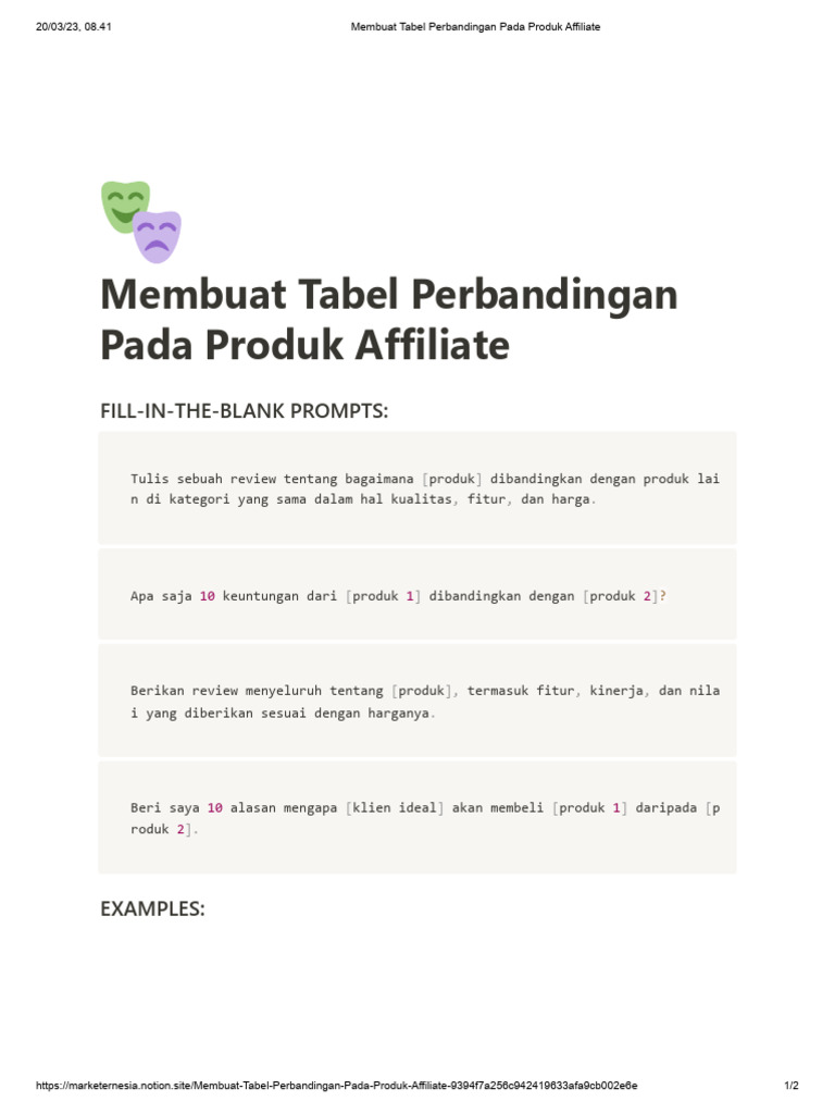 Membuat Tabel Perbandingan Pada Produk Affiliate | PDF