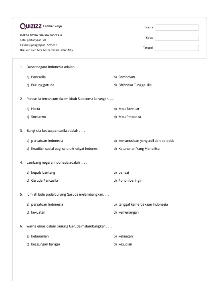Makna Simbol Sila-Sila Pancasila - Quizizz | PDF