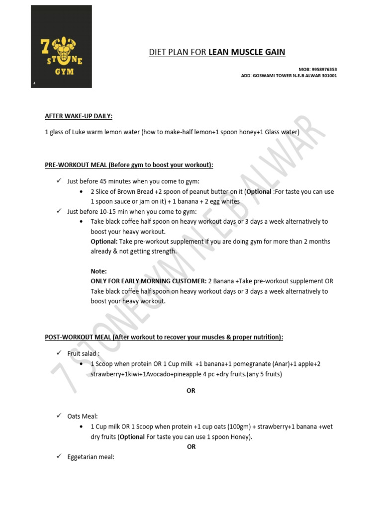 DIET PLAN FOR LEAN MUSCLE GAIN | PDF
