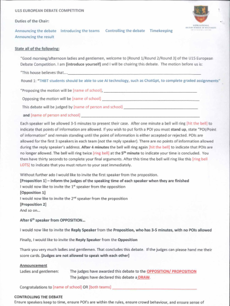 Debate - Chair and Judges | PDF