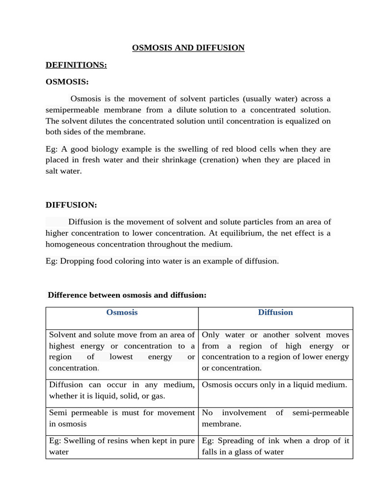 Osmosis vs Diffusion Explained | PDF | Osmosis | Diffusion