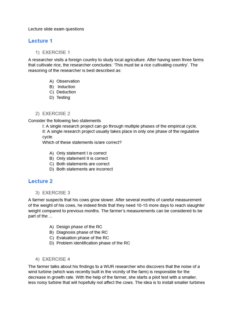 Research Methodology Lecture Exam Questions (Final Version) | PDF
